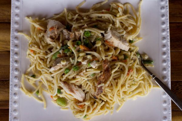 One Pot Garlic Parmesan Pasta w/ Grilled Chicken - Monica Swanson